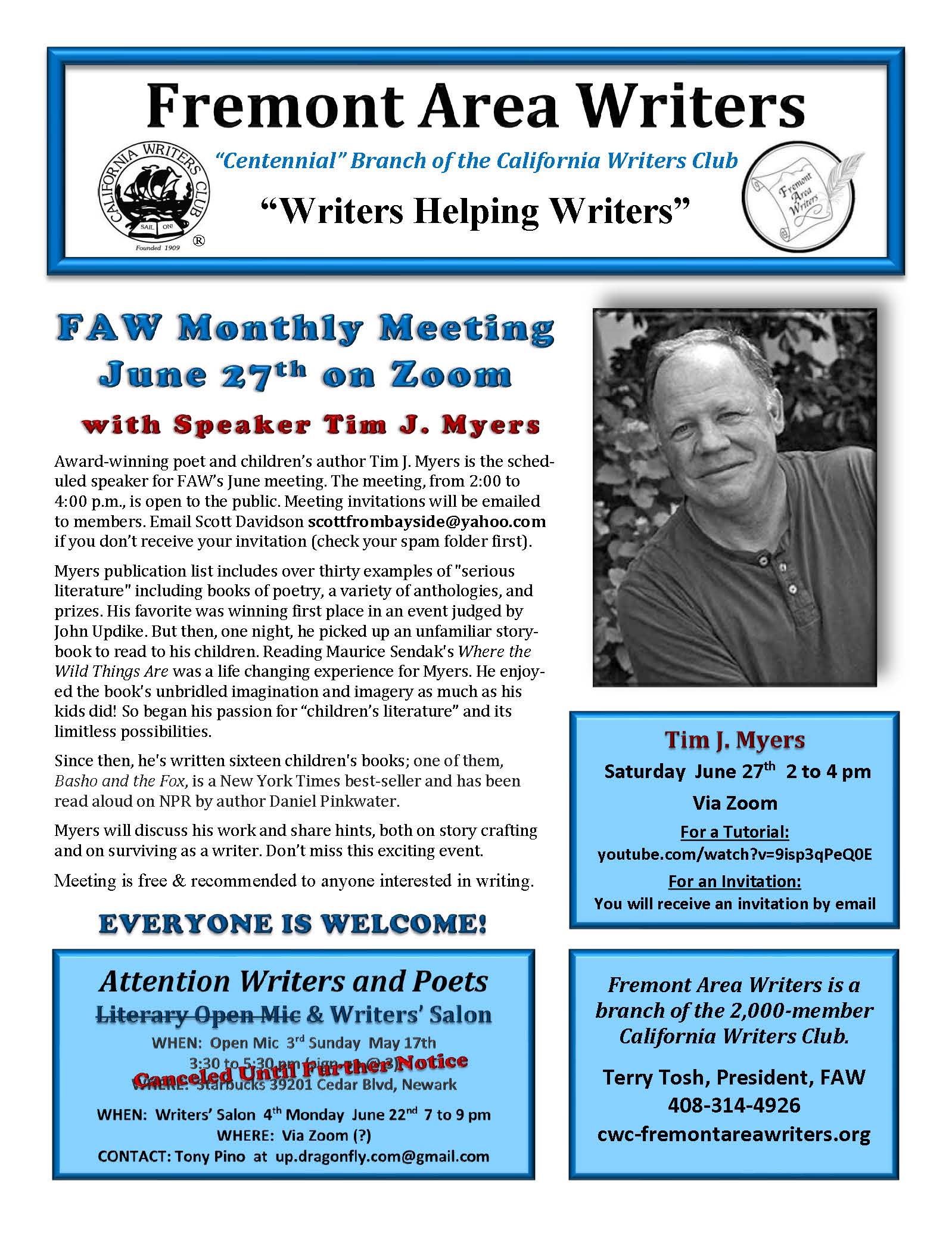 June 27 General Meeting – Speaker Tim J. Myers